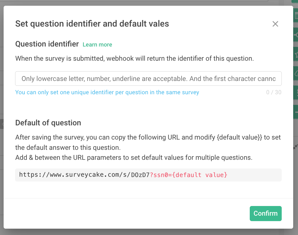 Identifier and Default Value｜SurveyCake Help Center