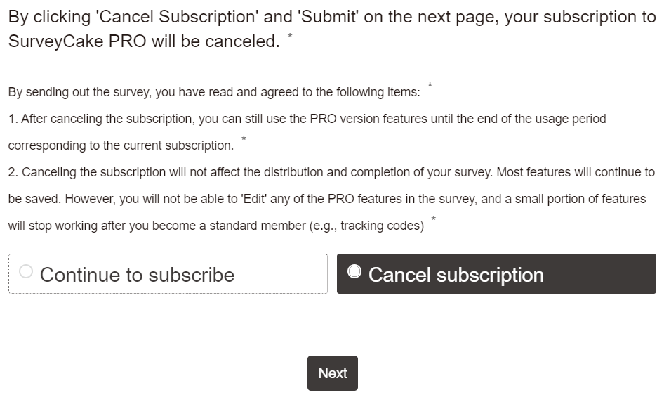 Cancel Subscription｜SurveyCake Help Center