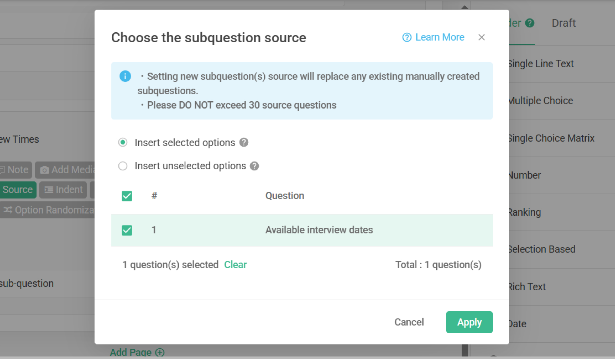Checkbox Matrix｜SurveyCake Help Center