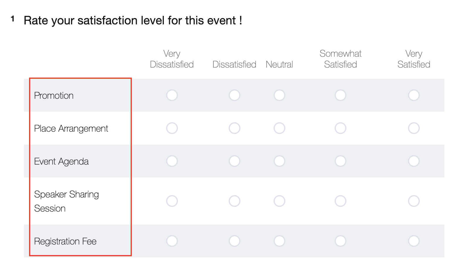 Single Choice Matrix｜SurveyCake Help Center