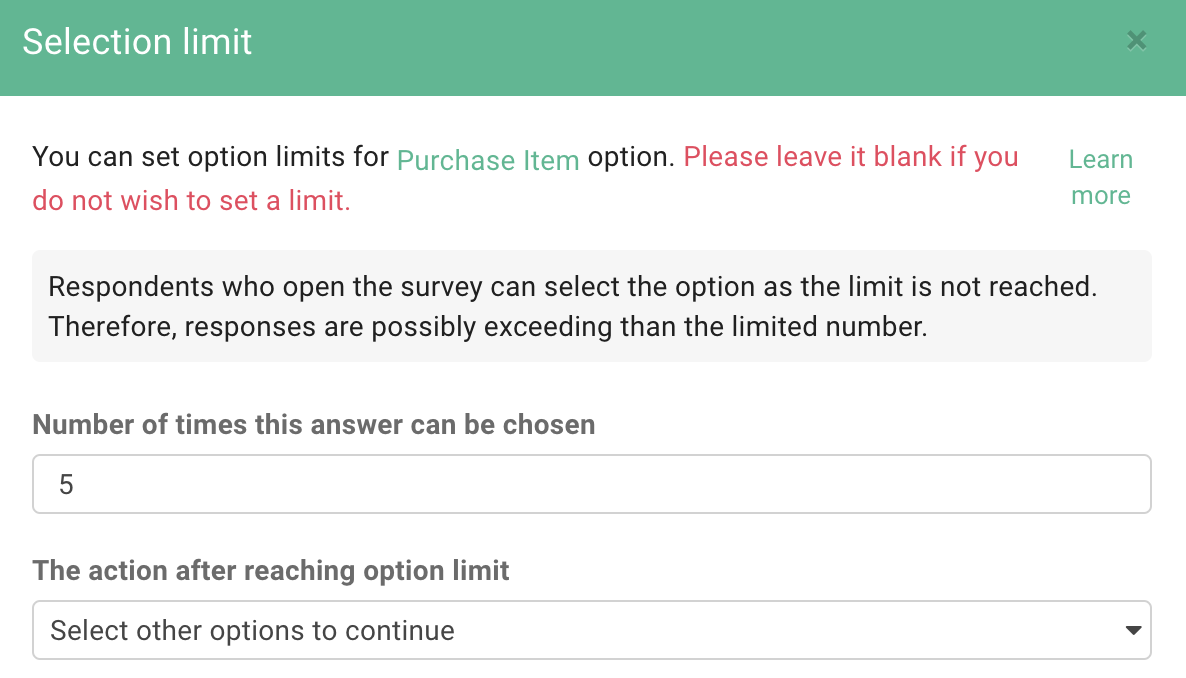 Selection Limit｜SurveyCake Help Center